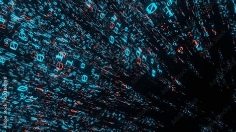 3d Rendering Of Abstract Binary Data In Glowing Blue And Red Color For Deep Machine Learning