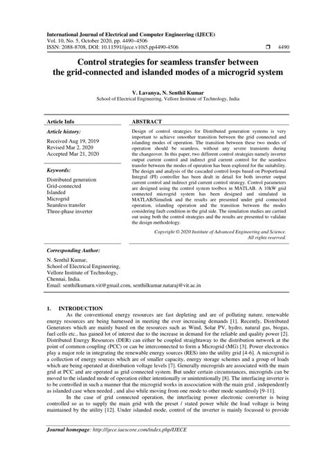 Pdf Control Strategies For Seamless Transfer Between The Grid