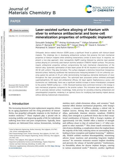 Pdf Laser Assisted Surface Alloying Of Titanium With Silver To Enhance Antibacterial And Bone