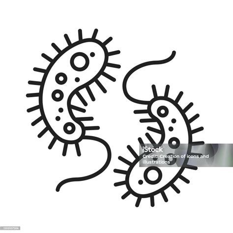 바이러스 검은 선 아이콘 호흡기 감염 박테리아 미생물 기호 현미경 세균은 질병 개념을 일으키는 원인이 됩니다 웹 모바일 앱용