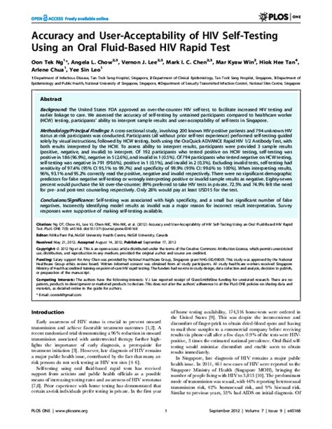 Pdf Accuracy And User Acceptability Of Hiv Self Testing Using An Oral Fluid Based Hiv Rapid Test