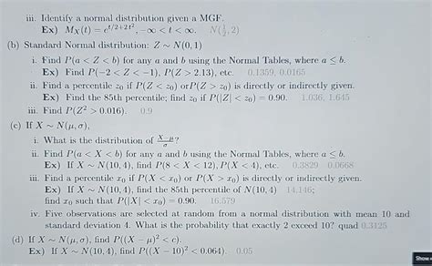 Solved Normal Distribution A If X∼n μ σ I Graph Of The
