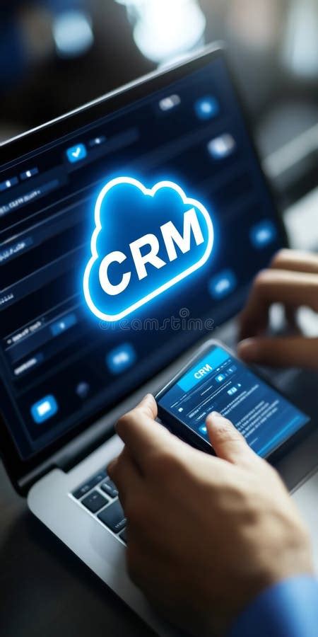 Accessing Cloud Based Crm Customer Relationship Management System Business Technology Stock