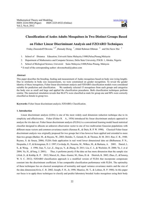 Classifying Mosquitoes Using Analysis Techniques Pdf
