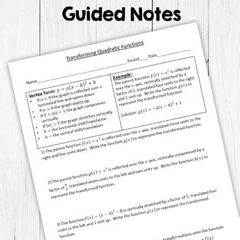 Transforming Quadratic Functions Writing Equations Practice Review
