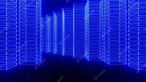 Premium Photo 3d Render Abstract Blue Glowing Data Center Hosting Internet Cyber Background