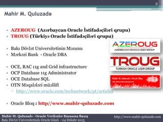 Oracle Day In Baku State University Oracle Database Overview PPT