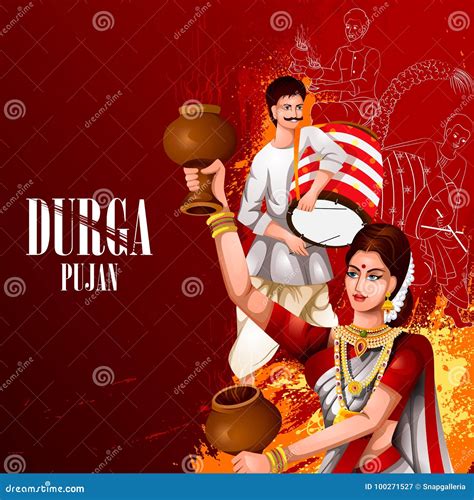 Happy Durga Puja India Festival Holiday Background Stock Vector