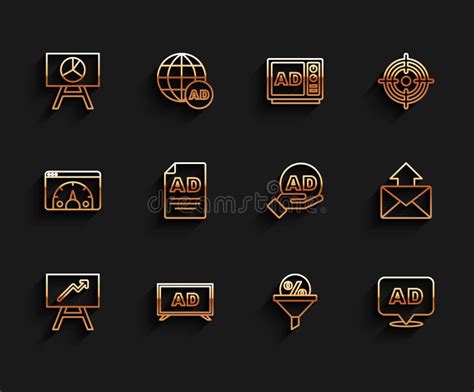 Set Line Board With Graph Chart Advertising Lead Management Mail And