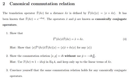 solved 2 canonical commutation relation the translation