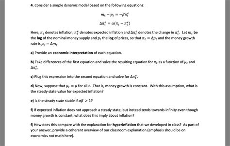 Solved 4 Consider A Simple Dynamic Model Based On The