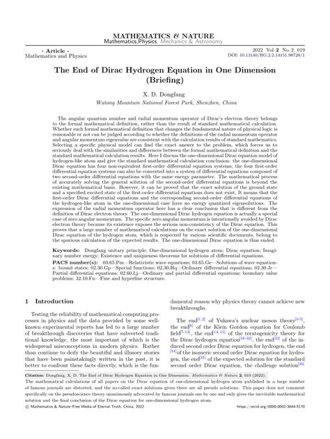 Pdf The End Of Dirac Hydrogen Equation In One Dimension