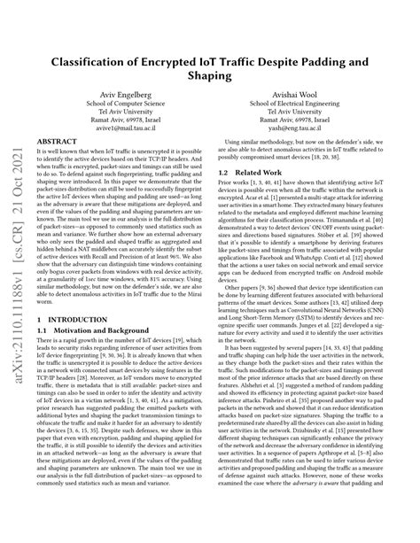 PDF Classification Of Encrypted IoT Traffic Despite Padding And Shaping