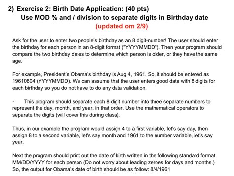 Solved 2 Exercise 2 Birth Date Application 40 Pts Use