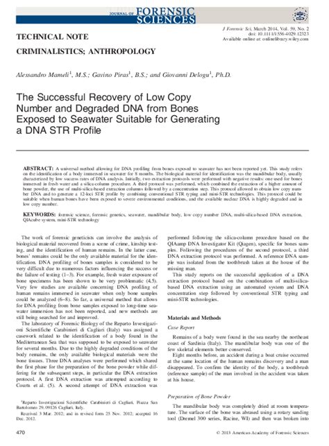 Pdf The Successful Recovery Of Low Copy Number And Degraded Dna From