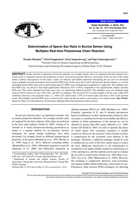 Pdf Determination Of Sperm Sex Ratio In Bovine Semen Using Multiplex