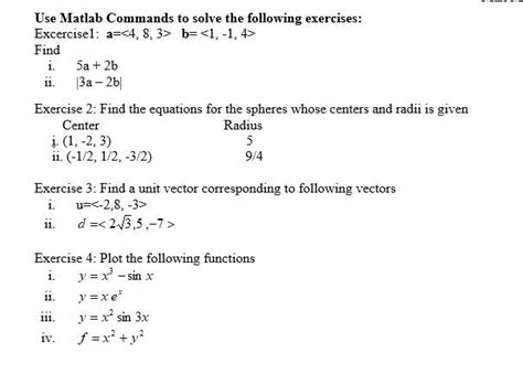 Solved Use Matlab Commands To Solve The Following Exercises