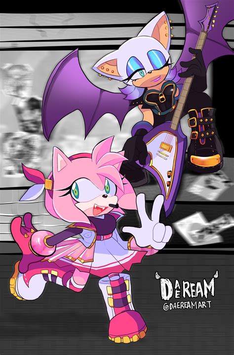Rouge The Bat Rockstar Rose The Bat Sonic Amy Rose The Bat Fanart Sonic