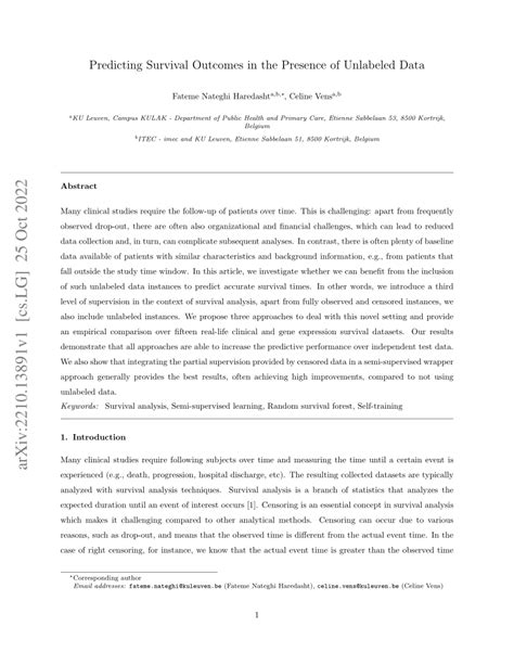 Pdf Predicting Survival Outcomes In The Presence Of Unlabeled Data