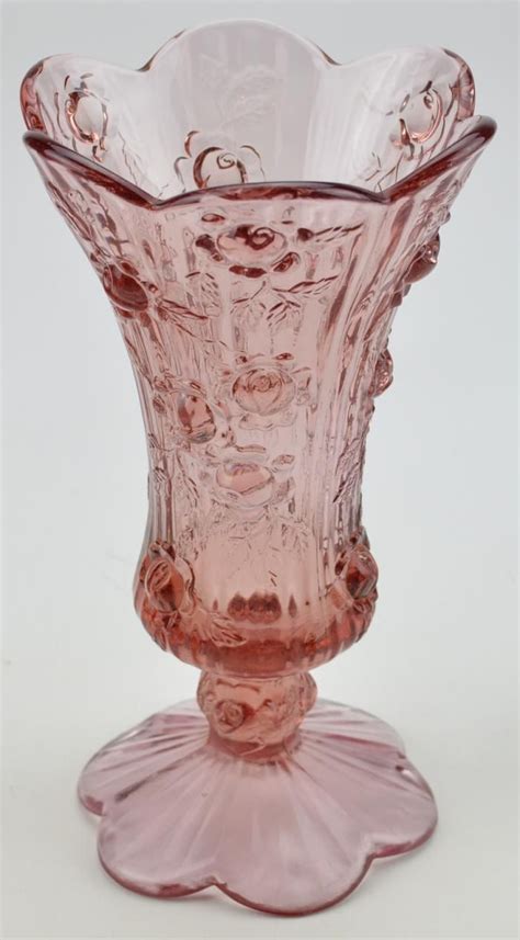 Fenton Art Glass Footed Vase Dusty Rose Pattern 1990s 9 Tall