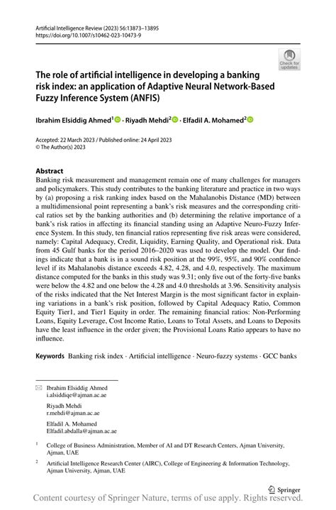 Pdf The Role Of Artificial Intelligence In Developing A Banking Risk Index An Application Of