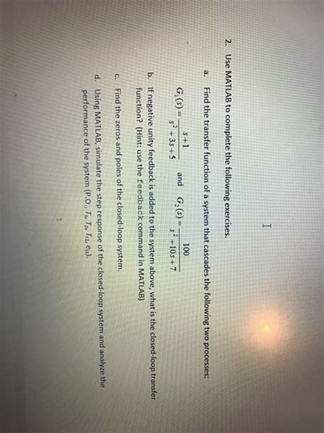 Solved Use Matlab To Complete The Following Exercises A