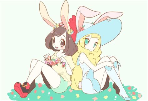 リーリエ ポケモン ミヅキ ポケモントレーナー 帽子から出るうさ耳ってかわいいよねなイースターミヅリリ ちょりもっきのイラスト