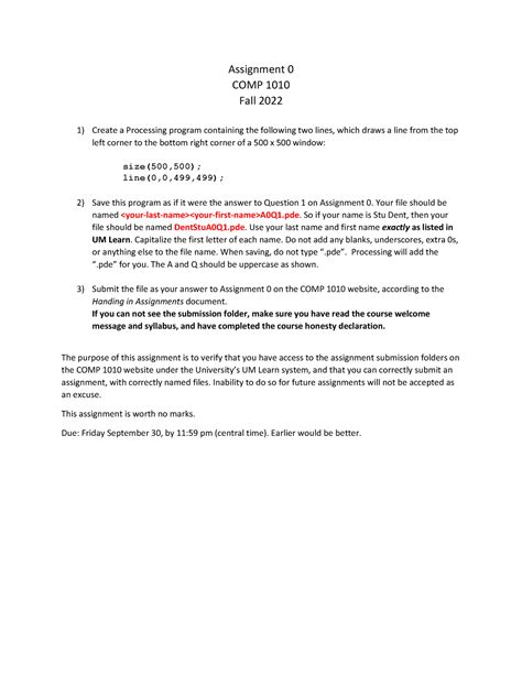 Assignment 0 Comp1010 Fall2022 Assignment 0 Comp 1010 Fall 2022