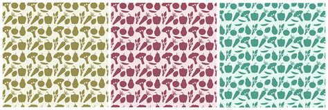 채식주의 자 과일 또는 야채 손으로 그린 플랫 만화 배경 일러스트레이션에 신선한 유기농 및 자연 식품과 원활한 패턴 디자인 세트