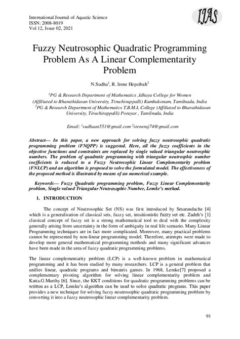 Pdf Fuzzy Neutrosophic Quadratic Programming Problem As A Linear Complementarity Problem