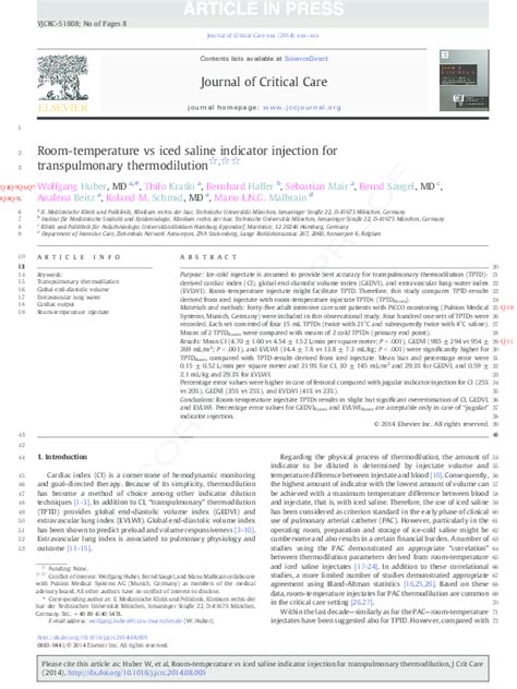 Pdf Room Temperature Vs Iced Saline Indicator Injection For Transpulmonary Thermodilution