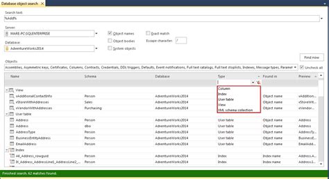 sql server database object search solution center