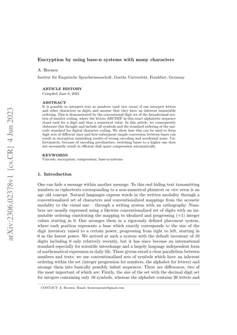 Pdf Encryption By Using Base N Systems With Many Characters