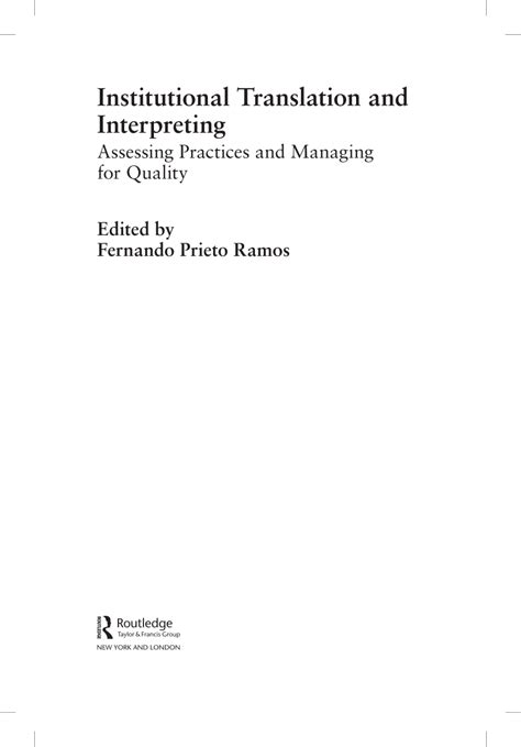Pdf Institutional Translation And Interpreting Assessing Practices