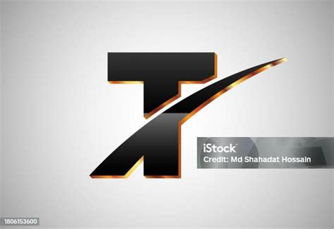 금색과 검은 색 알파벳 T와 스 우시 우아한 골드 컬러 알파벳 벡터 일러스트 레이 션 0명에 대한 스톡 벡터 아트 및 기타 이미지 0명 3차원 형태 금 금속 Istock