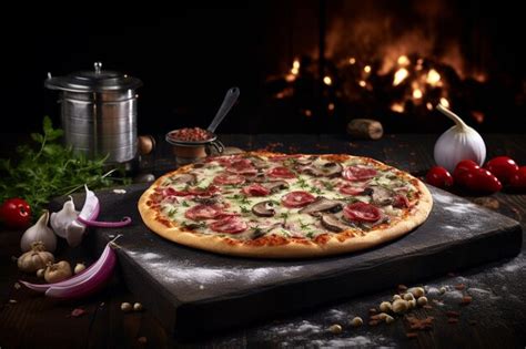 Premium Photo Salami And Mushroom Pizza