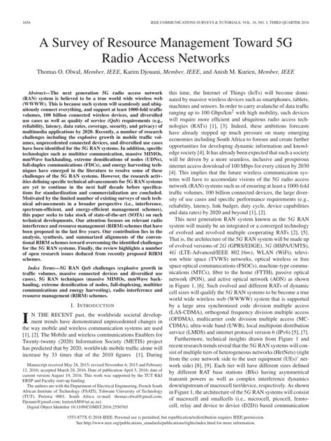 Pdf A Survey Of Resource Management Toward 5g Radio Access Networks