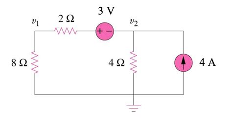 solved use superposition to find the voltages at v1 and v2