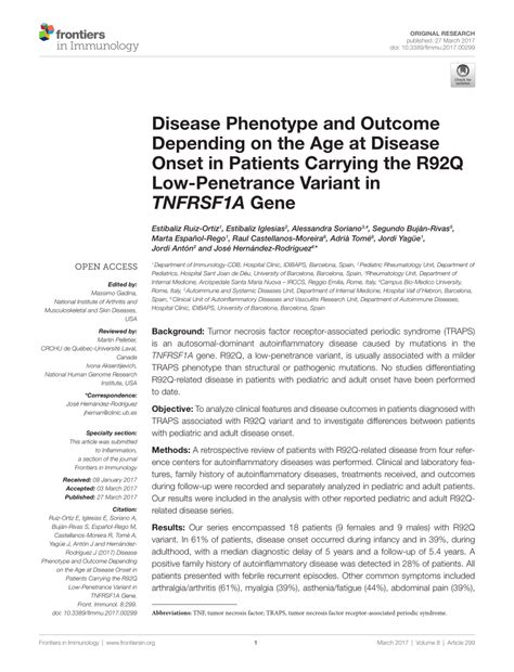 Pdf Disease Phenotype And Outcome Depending On The Age At Disease