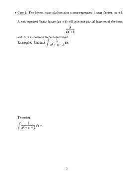 Partial Fraction Decomposition Integration Technique Calculus Guided Notes