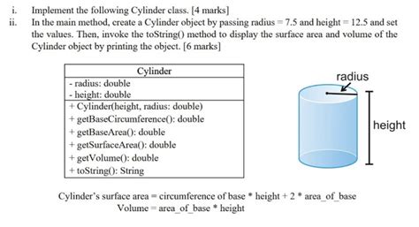 Solved I Implement The Following Cylinder Class 4 Marks