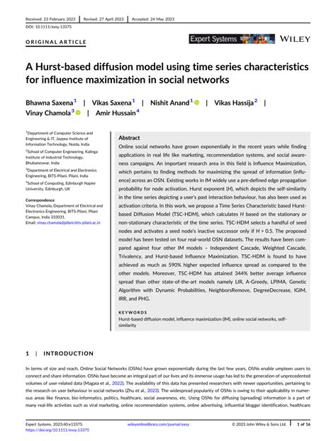 A Hurstbased Diffusion Model Using Time Series Characteristics For