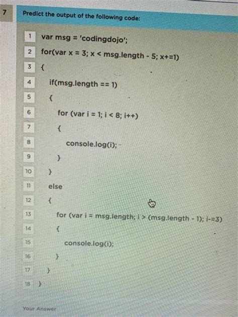 Solved 7 Predict The Output Of The Following Code 1 Var Msg
