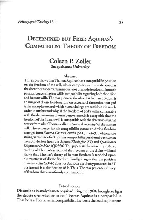 Pdf Determined But Free Aquinass Compatibilist Theory Of Freedom