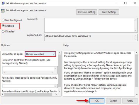 Allow Or Block Let App Use Camera In Windows 10