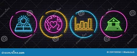 Donation Sun Energy And Report Diagram Minimal Line Icons For Web Application Printing Neon