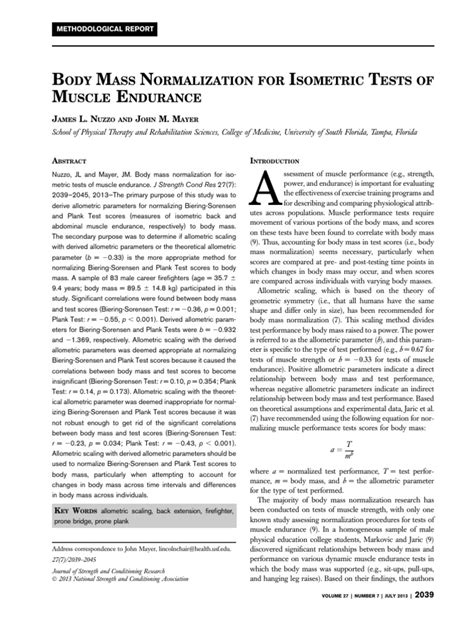 Bodymassnormalizationforisometrictestsof36 Pdf Students T
