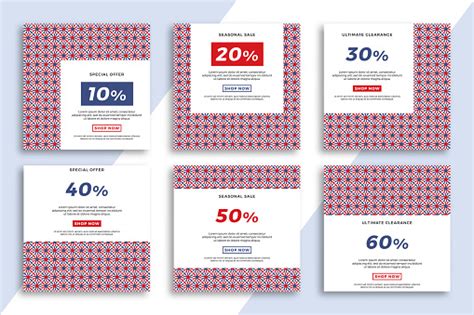 별 기하학적 패턴이있는 정사각형 광고 웹 배너 세트 소셜 미디어 모바일 응용 프로그램에 대한 애국적인 판매 및 할인 프로모션