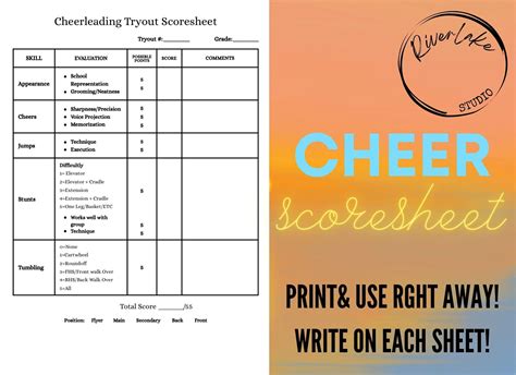 Printable Cheerleading Tryout Score Sheet Instant Download Template