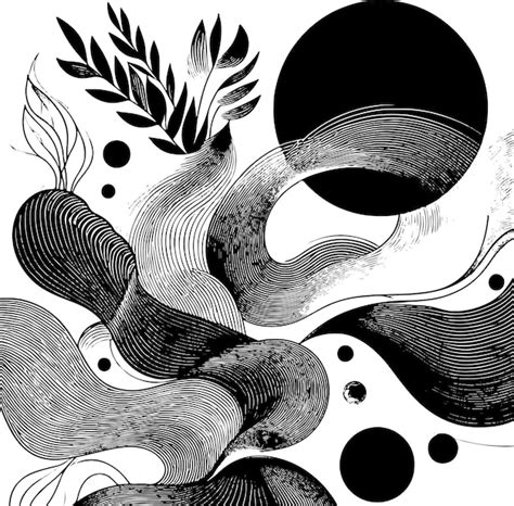 Black And White Abstract Geometric Composition Premium Ai Generated Vector